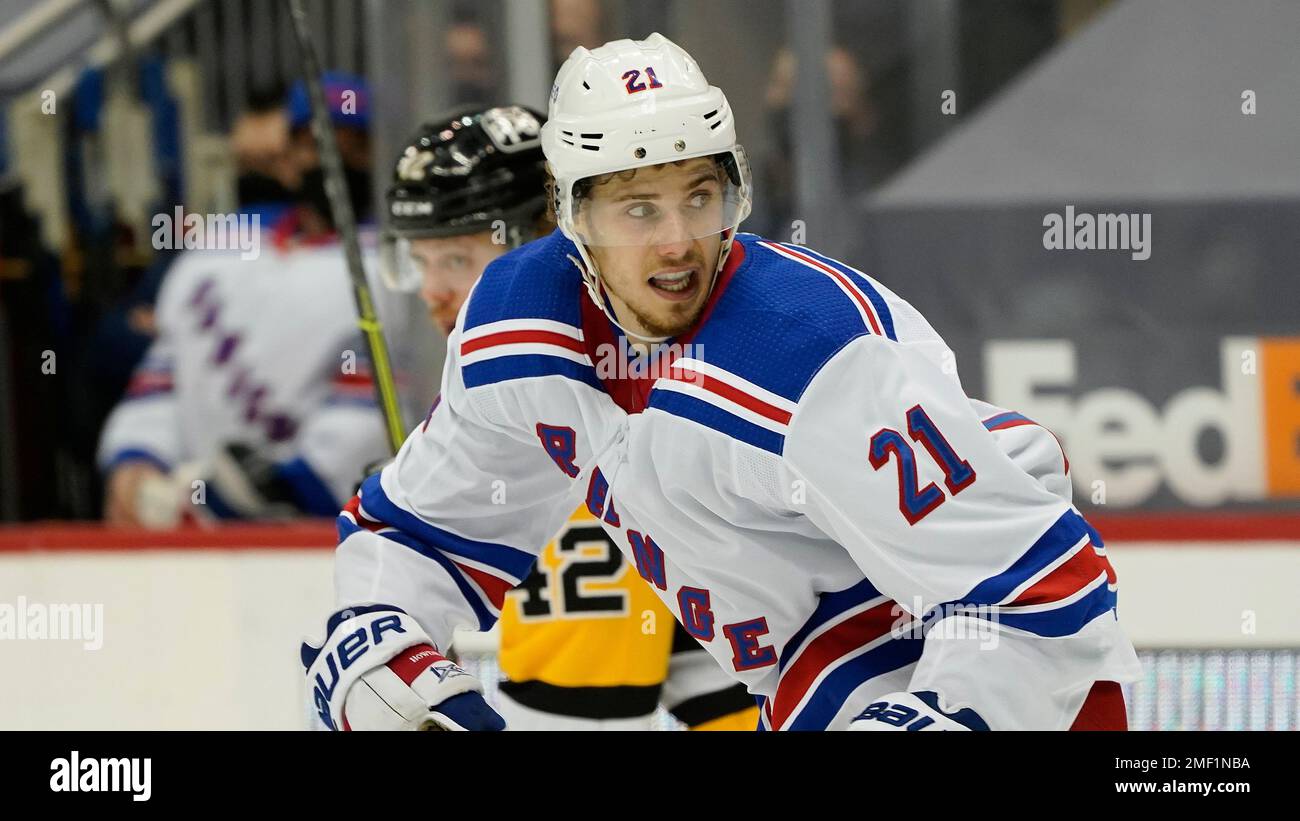 New York Rangers' Brett Howden (21) plays against the Pittsburgh ...