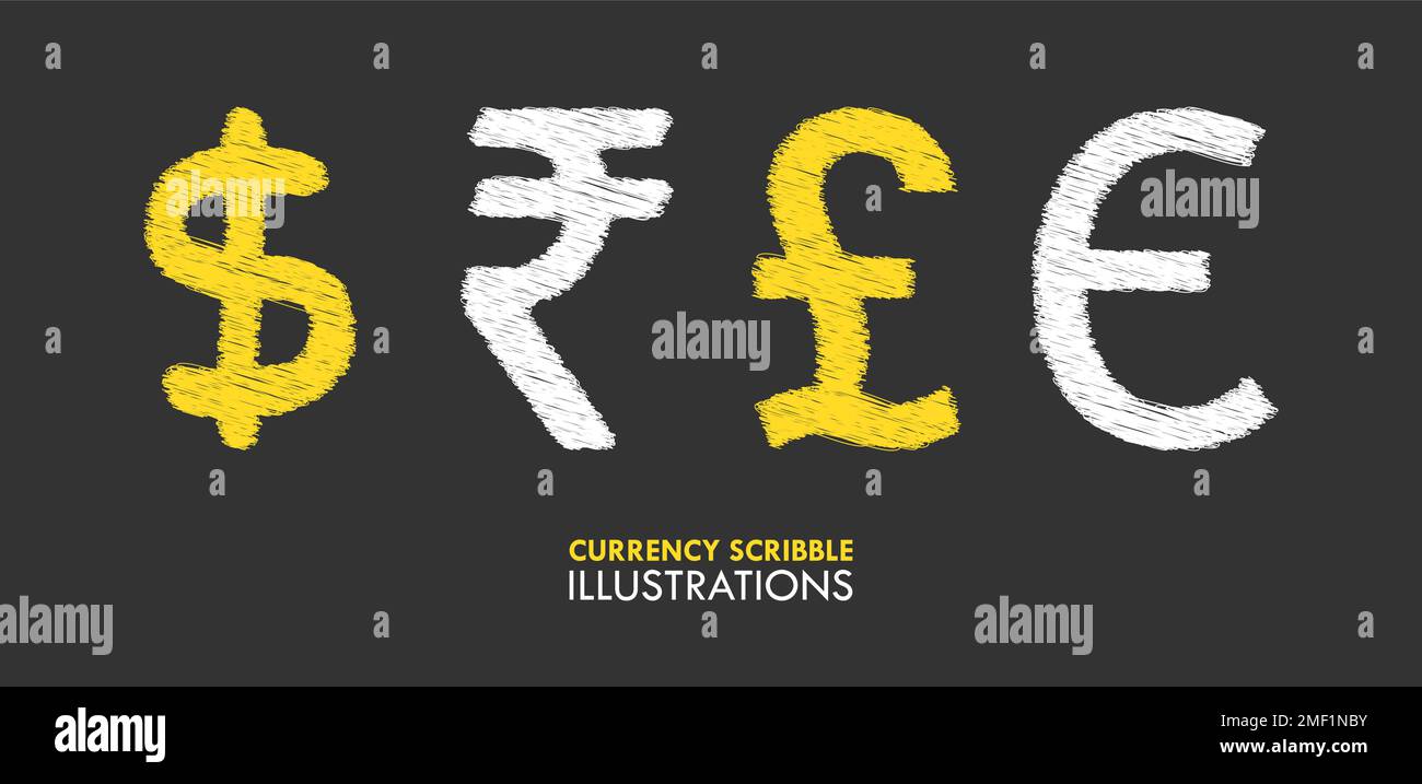 Scribble Chalk Style Rupee Dollar Pound Euro Currency Sign Vector ...