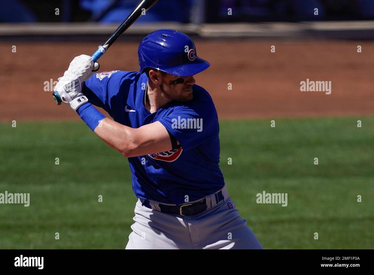 Chicago Cubs' Patrick Wisdom bats during a spring training baseball ...
