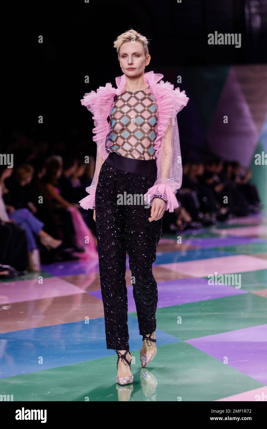 A Model Wears A Creation As Part Of The Giorgio Armani Prive Haute