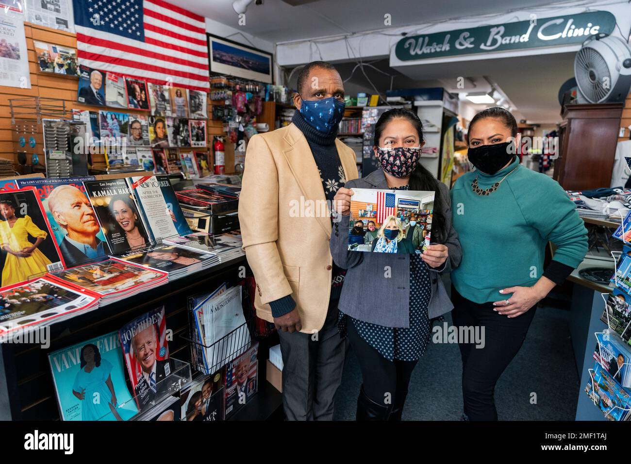 In this Feb. 19, 2021, photo from left, store owner Stephen Bota and ...
