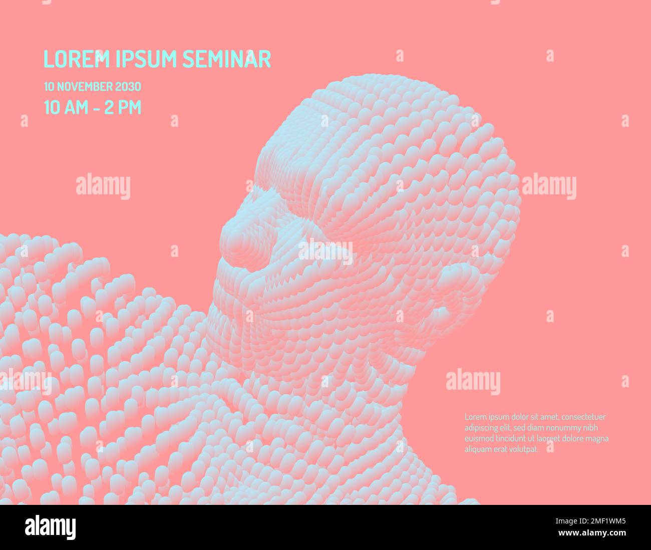 Business event invitation template. Abstract digital human head ...