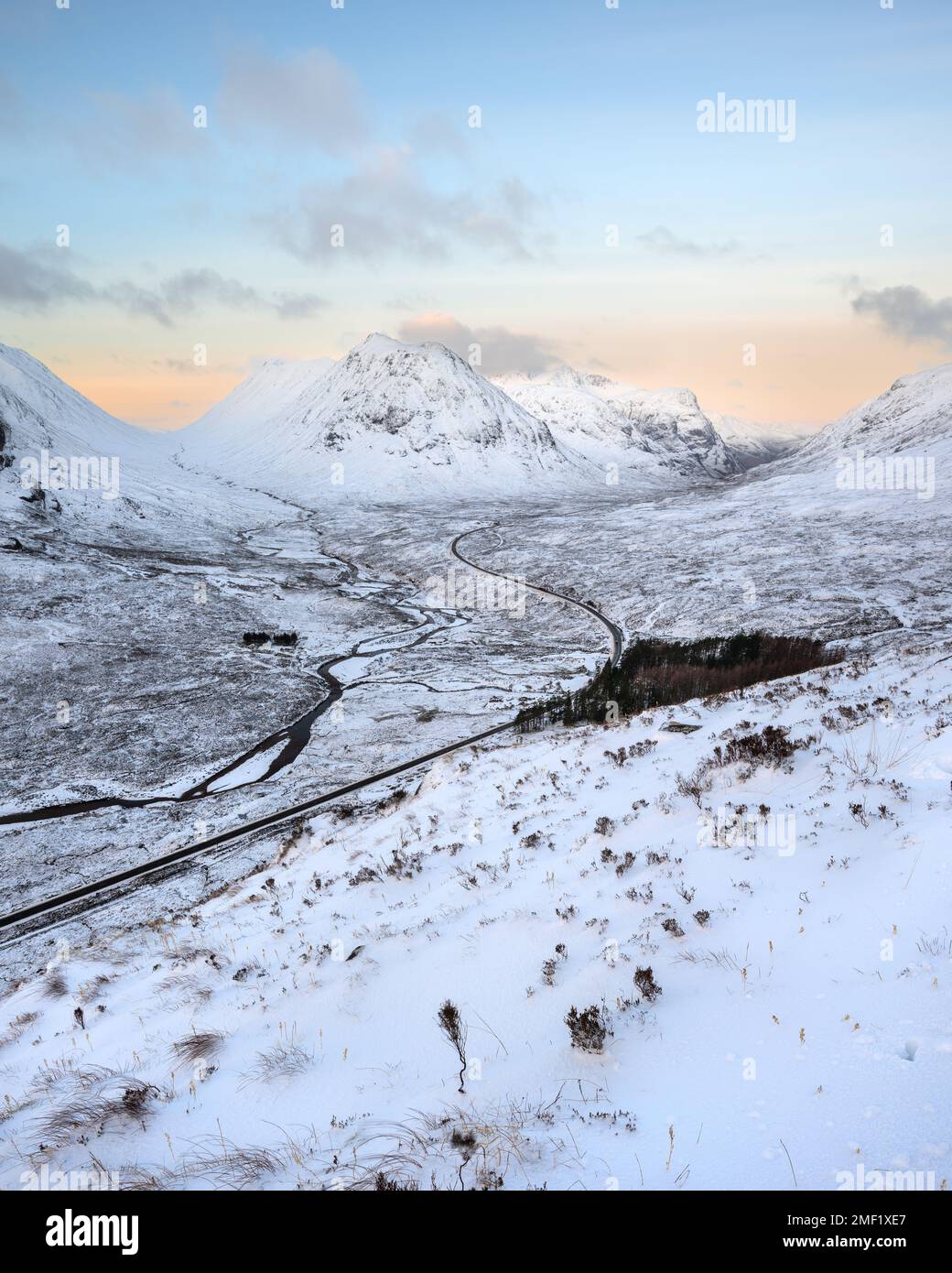 Snow covered Winter view of Glencoe in the Scottish Highlands, UK Stock ...