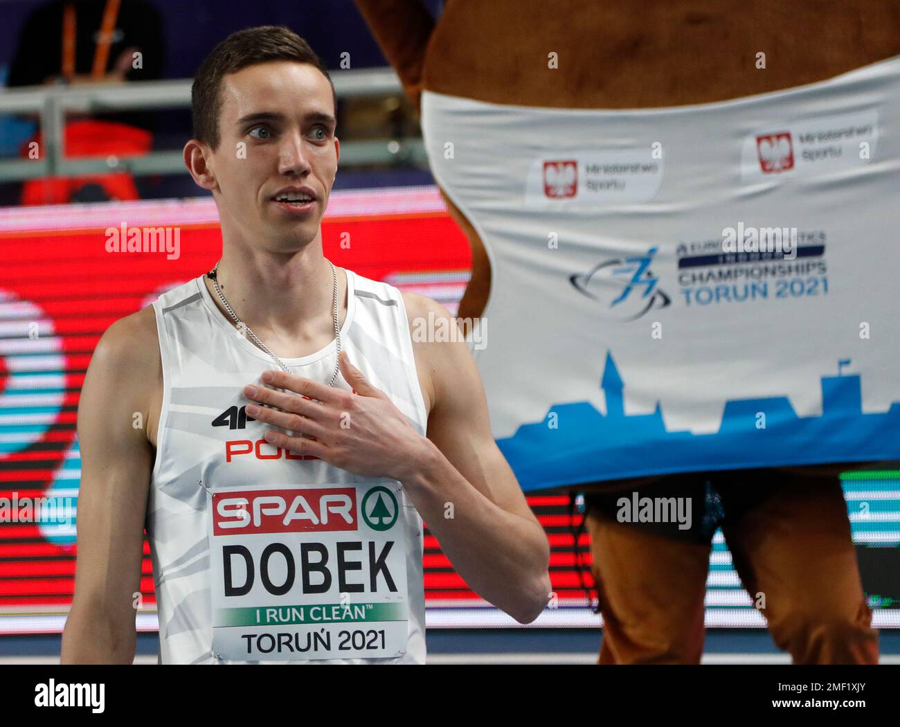 Poland's Patryk Dobek celebrates after winning the men's 800 meters ...
