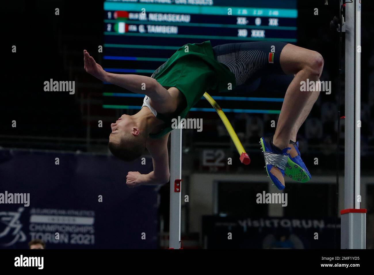 Belarus' Maksim Nedasekau competes in the high jump competition during ...