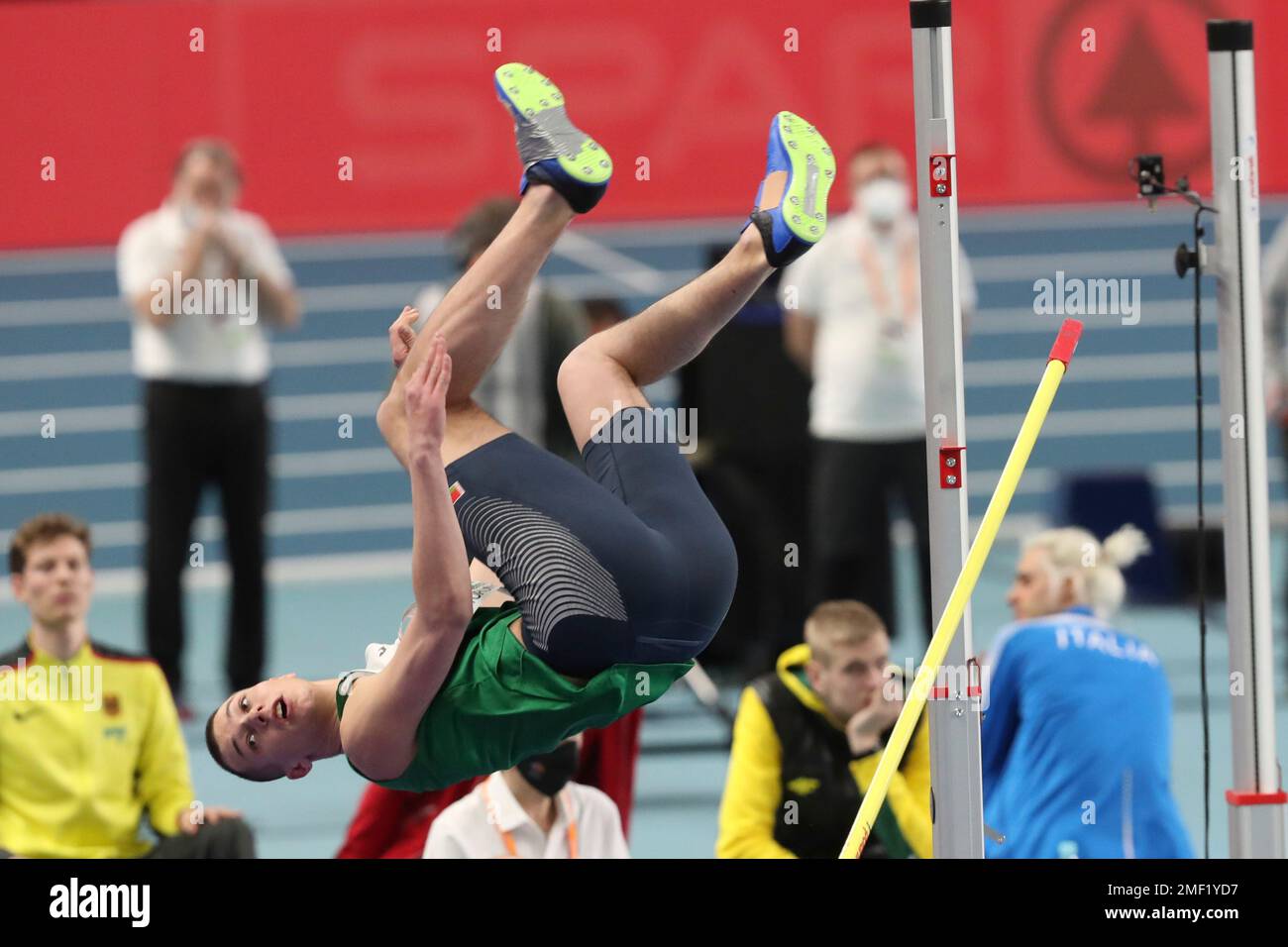 Belarus' Maksim Nedasekau competes in the high jump competition during ...