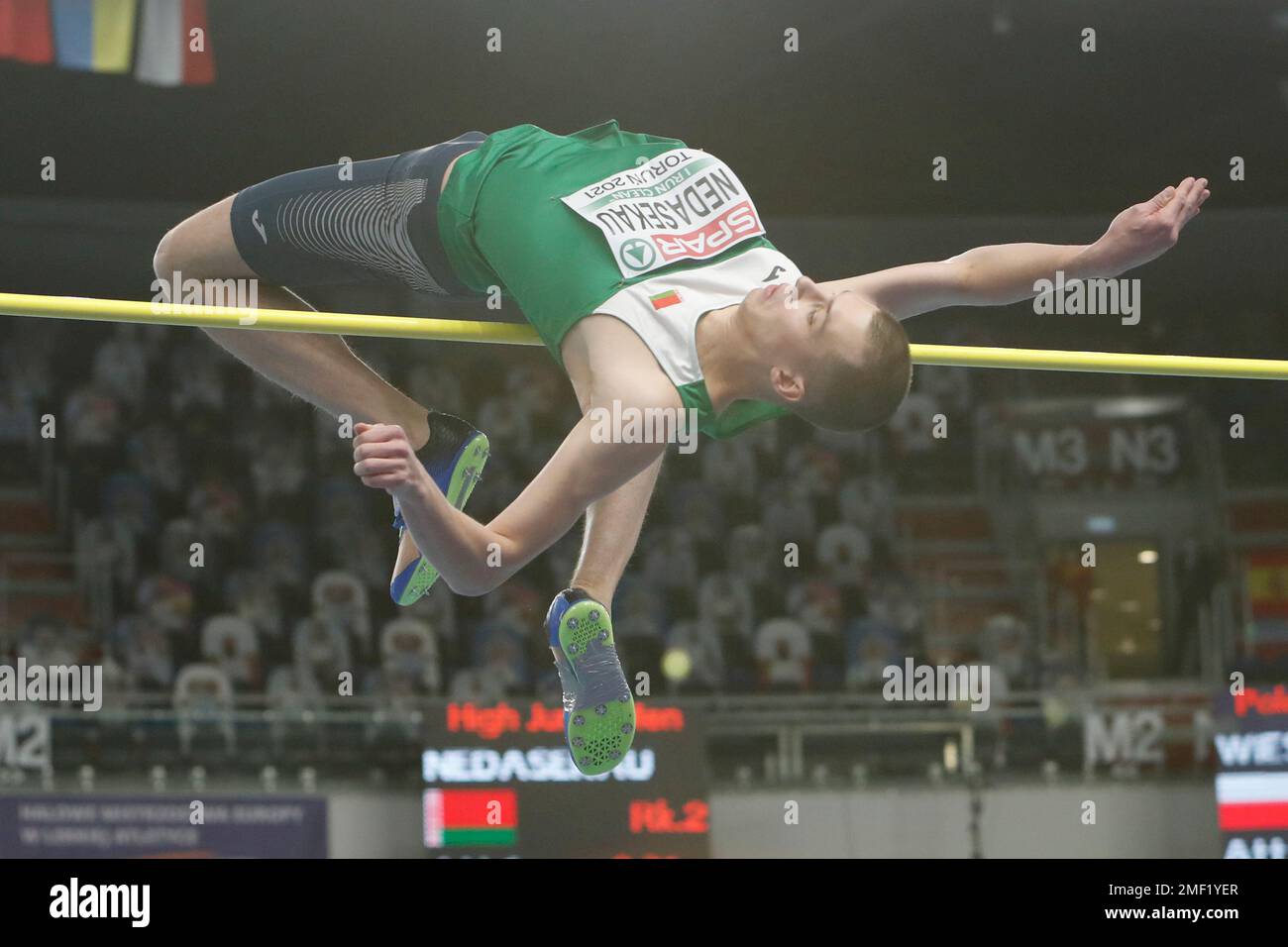 Belarus' Maksim Nedasekau competes in the high jump competition during ...