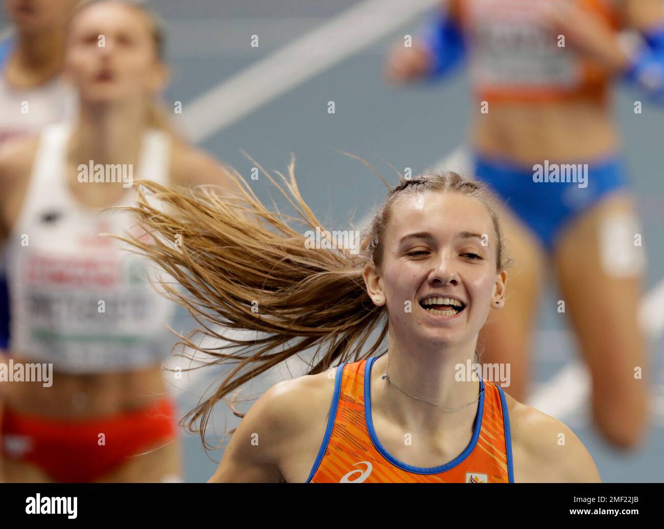Netherlands' Femke Bol celebrates after winning the women's 400 meters ...