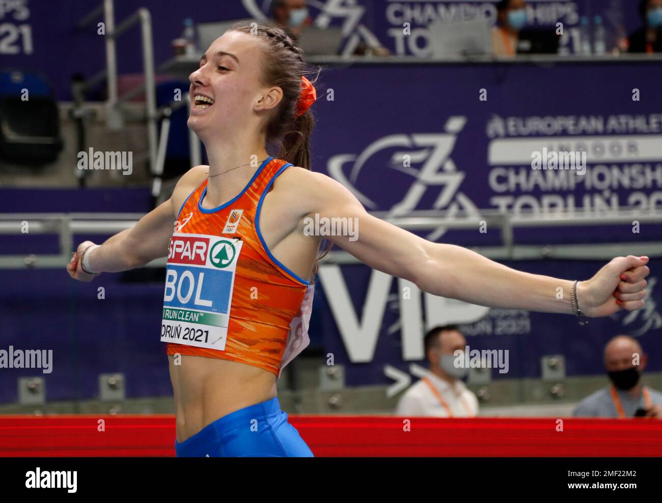 Netherlands' Femke Bol celebrates after winning the women's 400 meters ...