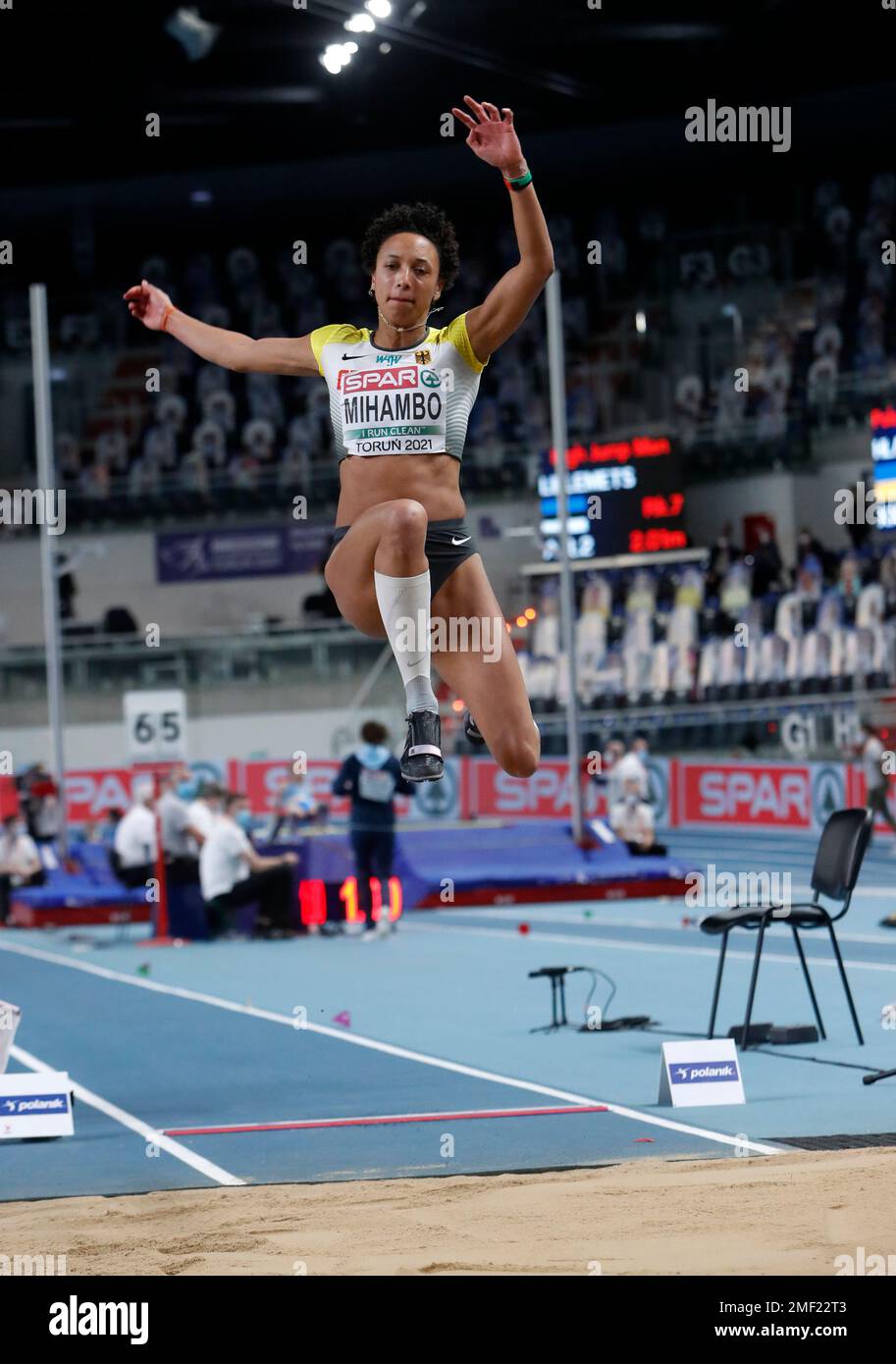 Germany's Malaiko Mihambo competes during the women's long jump final ...