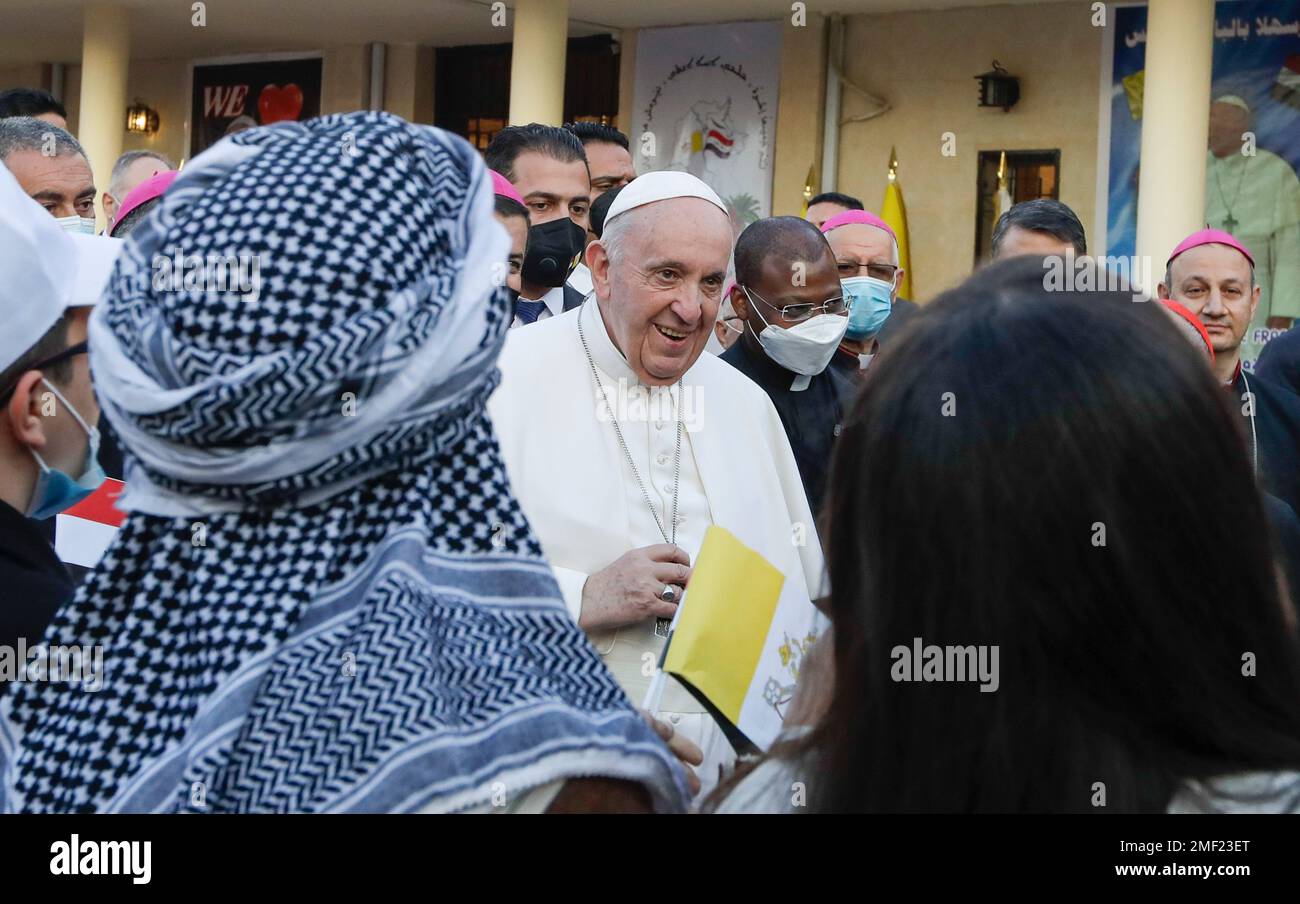Pope Francis at the Chaldean Cathedral of Saint Joseph, in Baghdad ...
