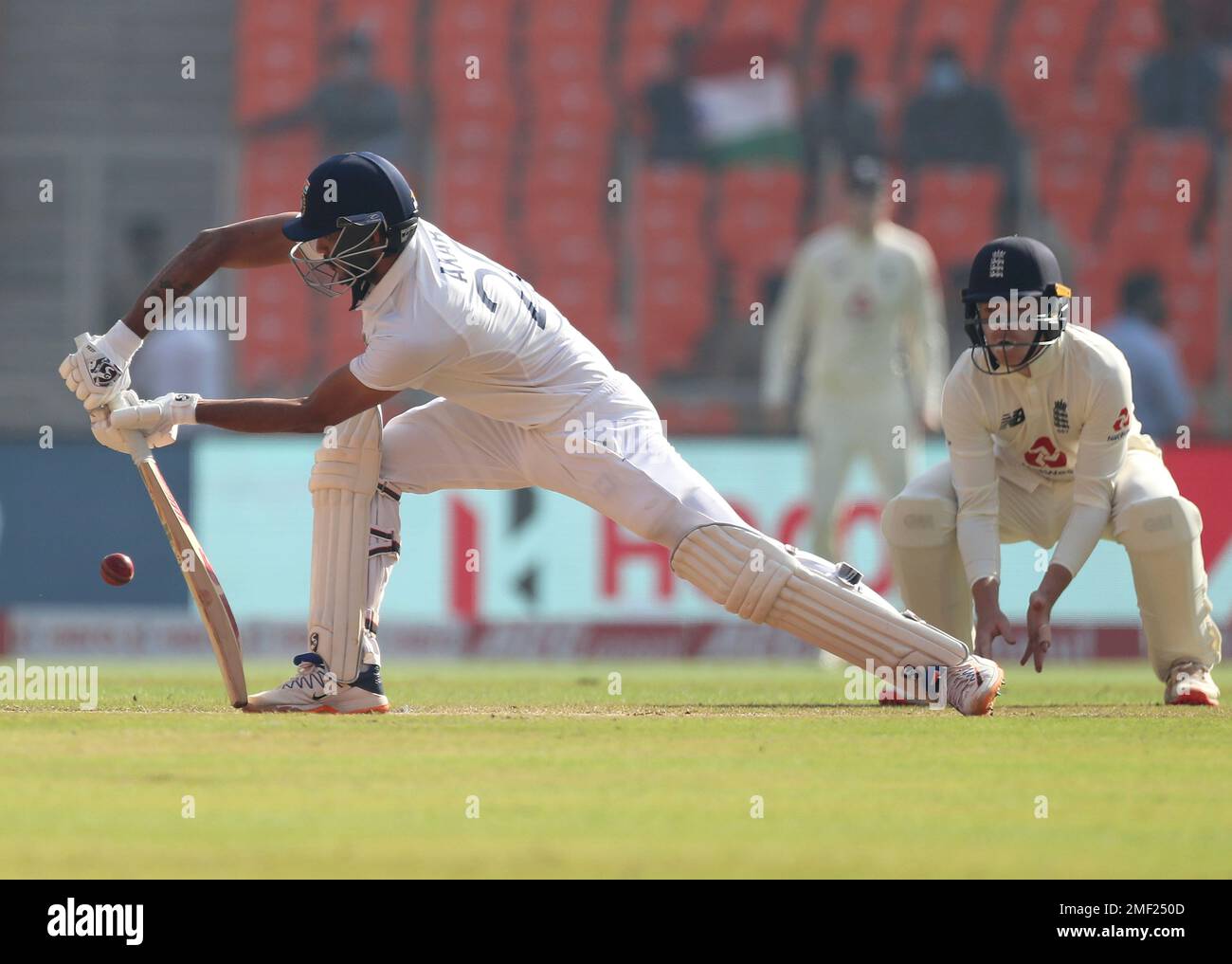 India's Axar Patel bats during the third day of fourth cricket test ...