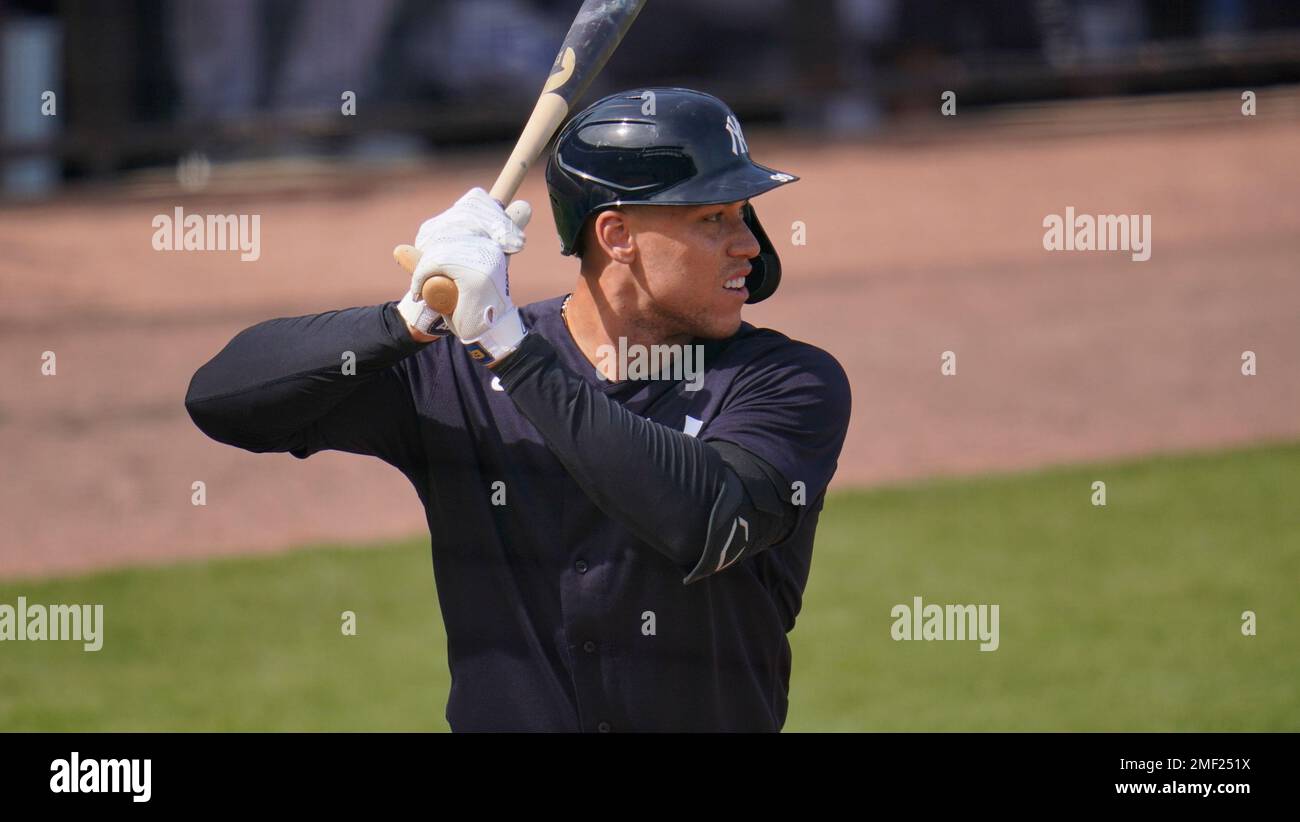 New York Yankees' Aaron Judge bats during of a spring training ...