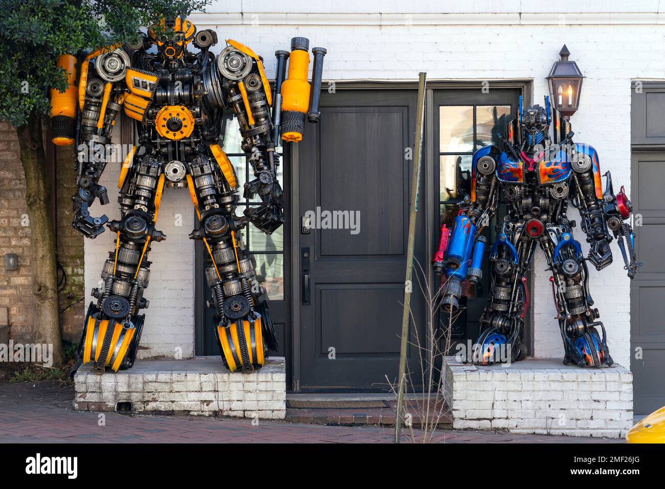 Sculptures of Transformers Bumblebee, left, and Optimus Prime, right ...