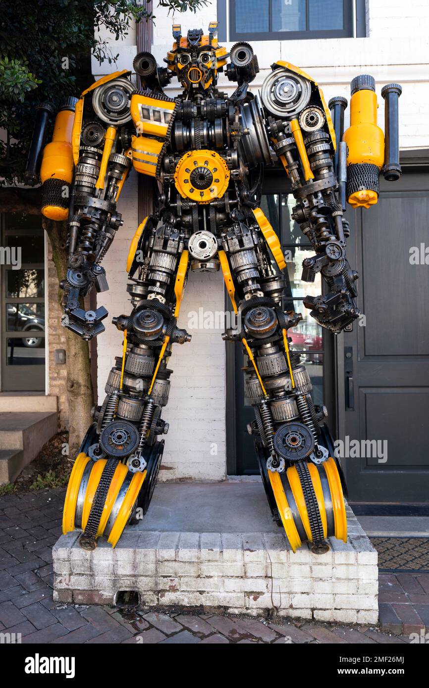 A sculpture of Transformer Bumblebee is seen at the entrance of ...