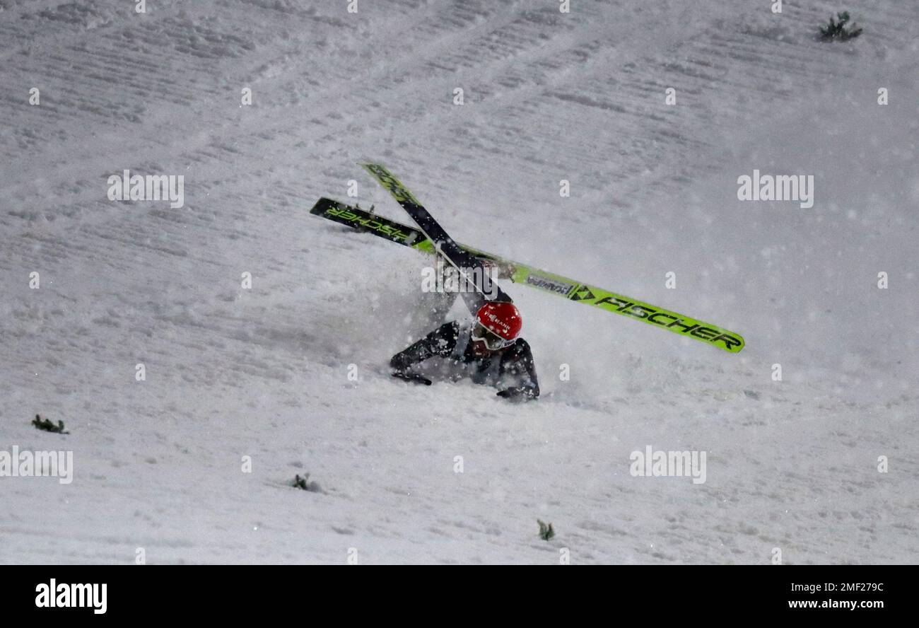 Germany's Markus Eisenbichler crashes during the WSC Men's Large Hill ...