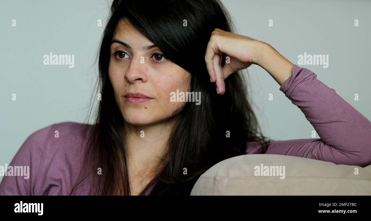 Pensive woman thoughtful person thinking deep in reflection Stock Photo ...