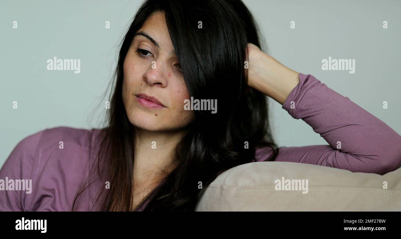 Pensive woman thoughtful person thinking deep in reflection Stock Photo ...