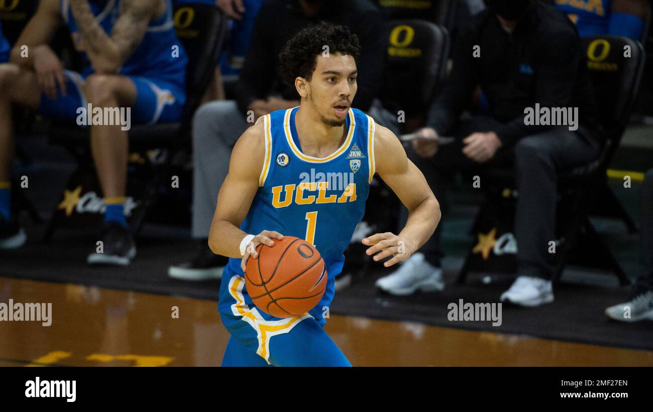UCLA guard Jules Bernard (1) brings the ball up the floor during the ...
