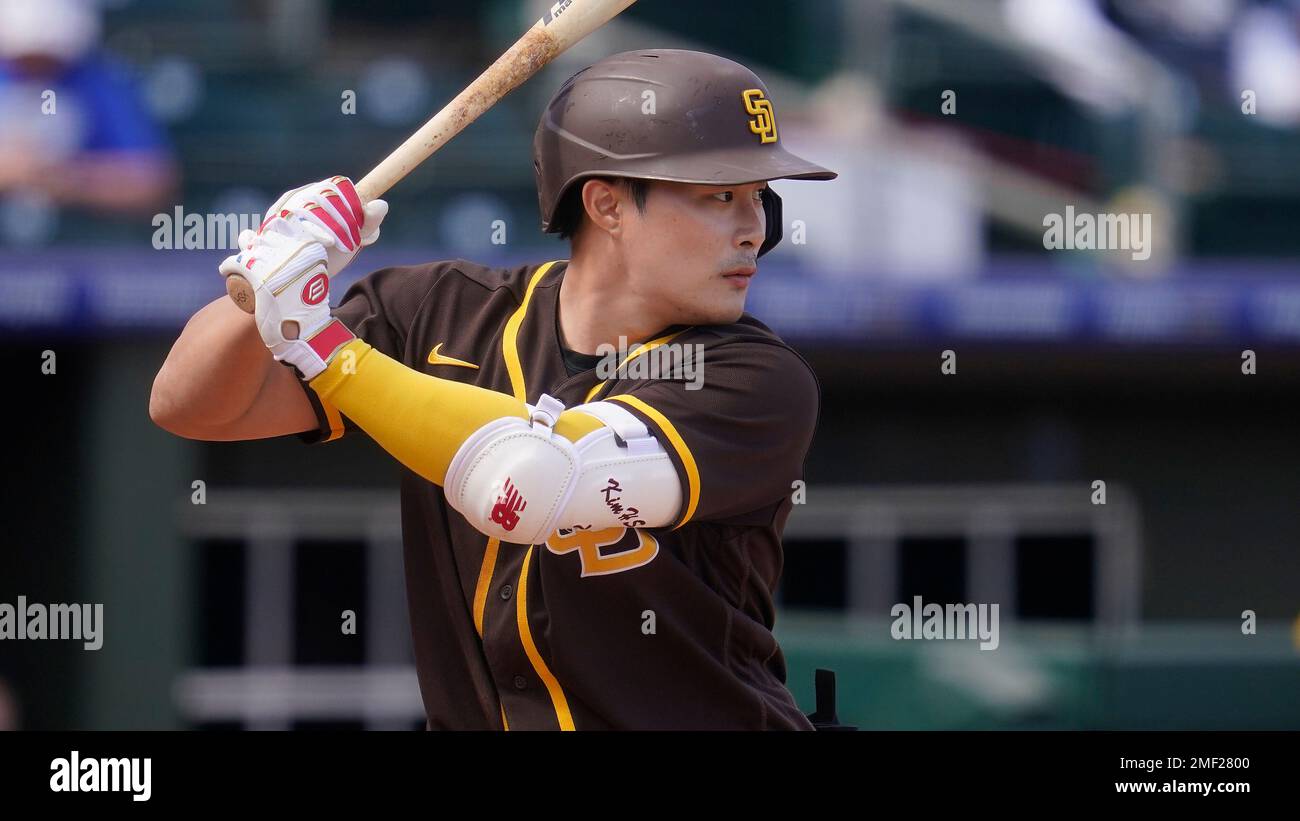 San Diego Padres' Haseong Kim bats during a spring training baseball ...