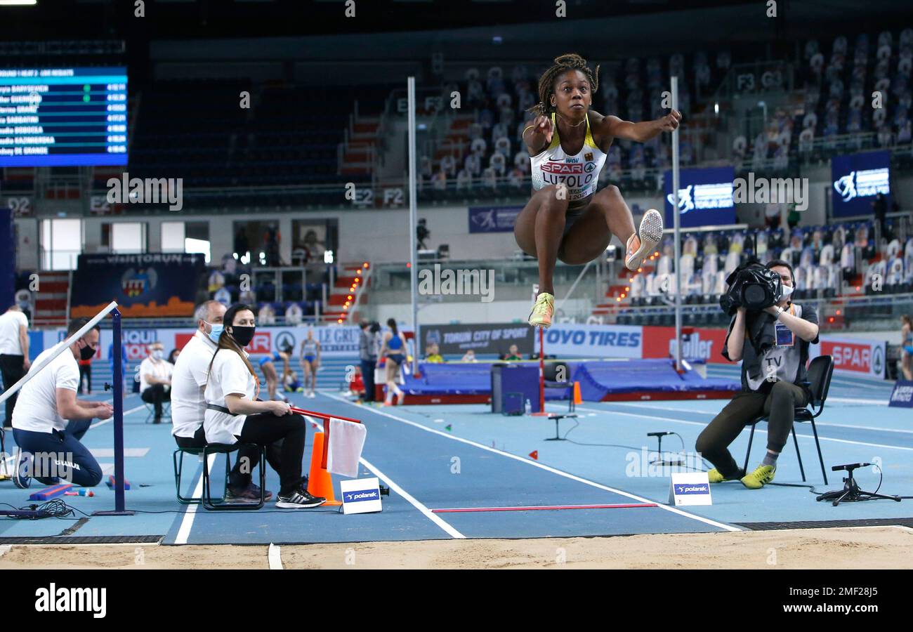 Germany's Maryse Luzolo competes during the women's long jump ...