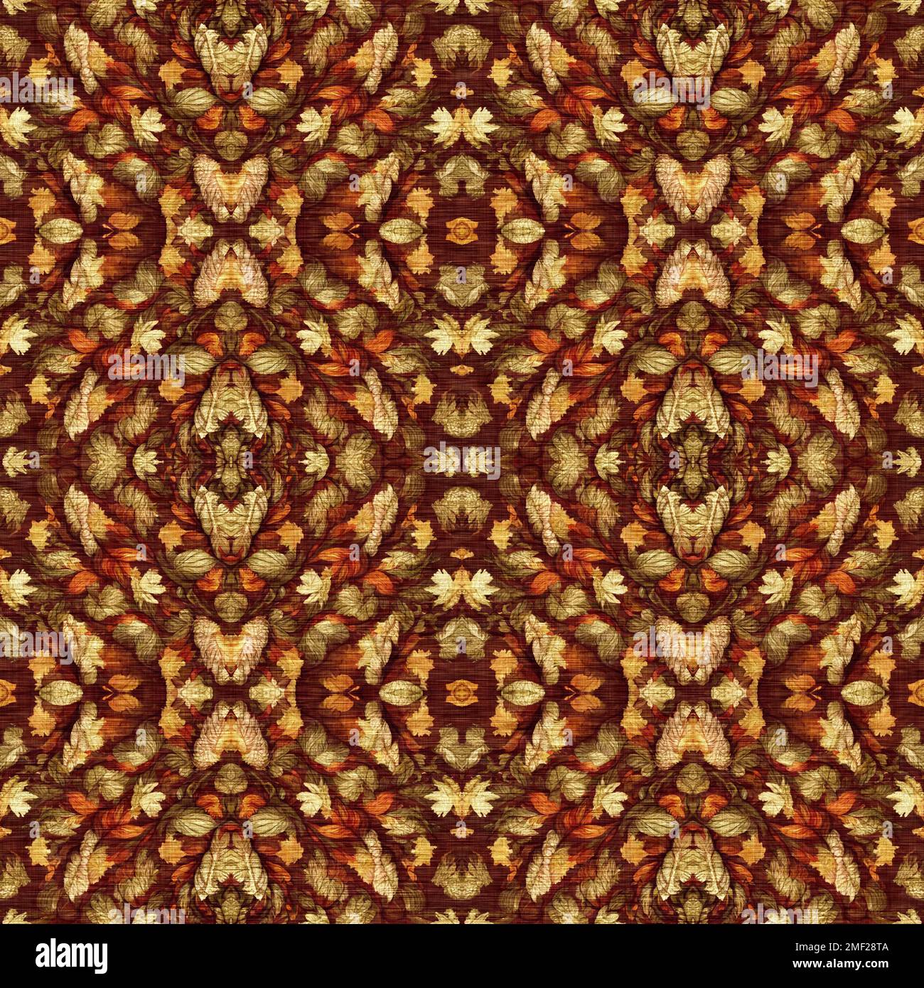 Autumn leaf quilt style vintage seamless pattern. Homely cottage core ...
