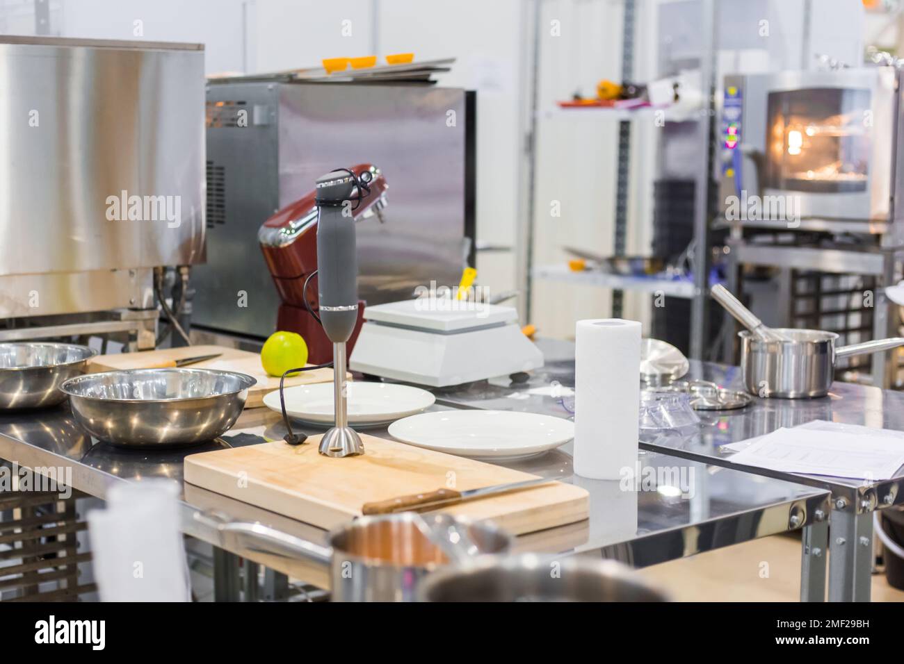 Professional chef, baker workplace at cuisine of restaurant Stock Photo ...