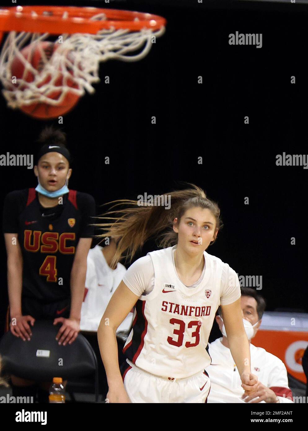 Stanford guard Hannah Jump (33) watches her shot during an NCAA college ...