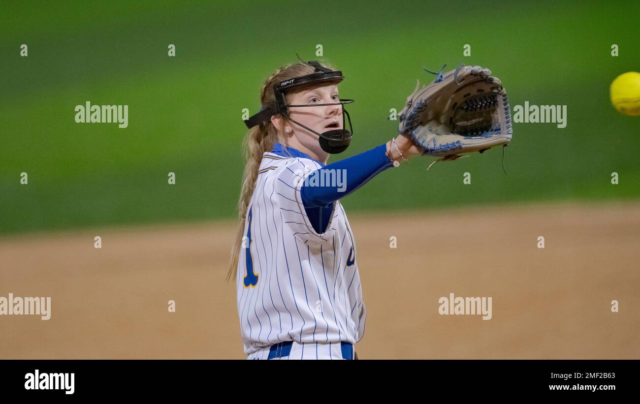 McNeese State pitcher Jenna Edwards (1) catches during an NCAA softball ...