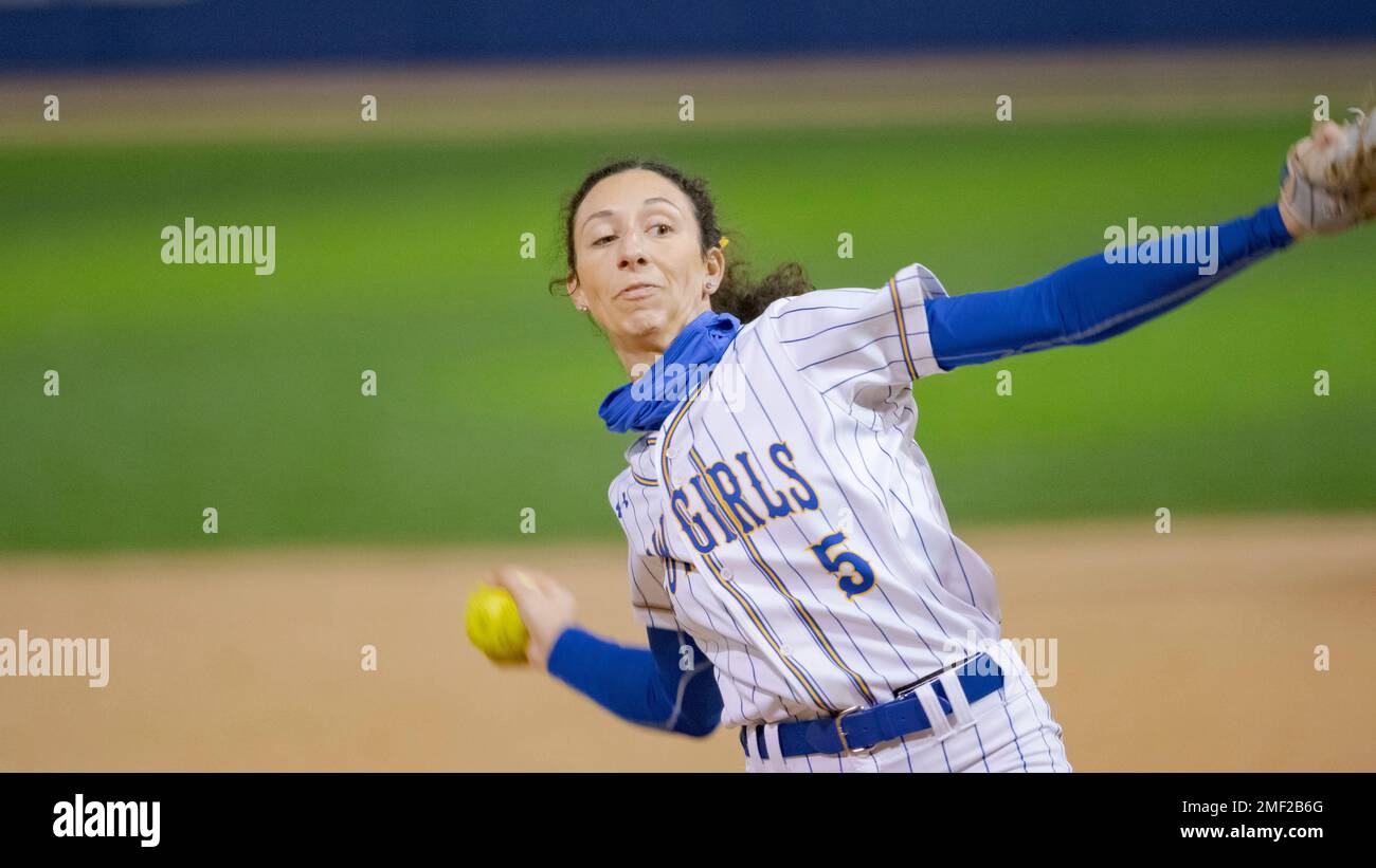 McNeese State pitcher Whitney Tate (5) throws during an NCAA softball ...