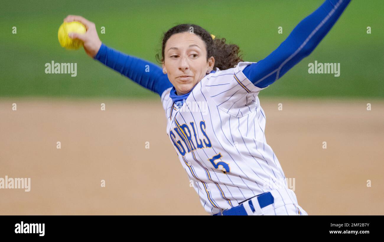 McNeese State pitcher Whitney Tate (5) throws during an NCAA softball ...