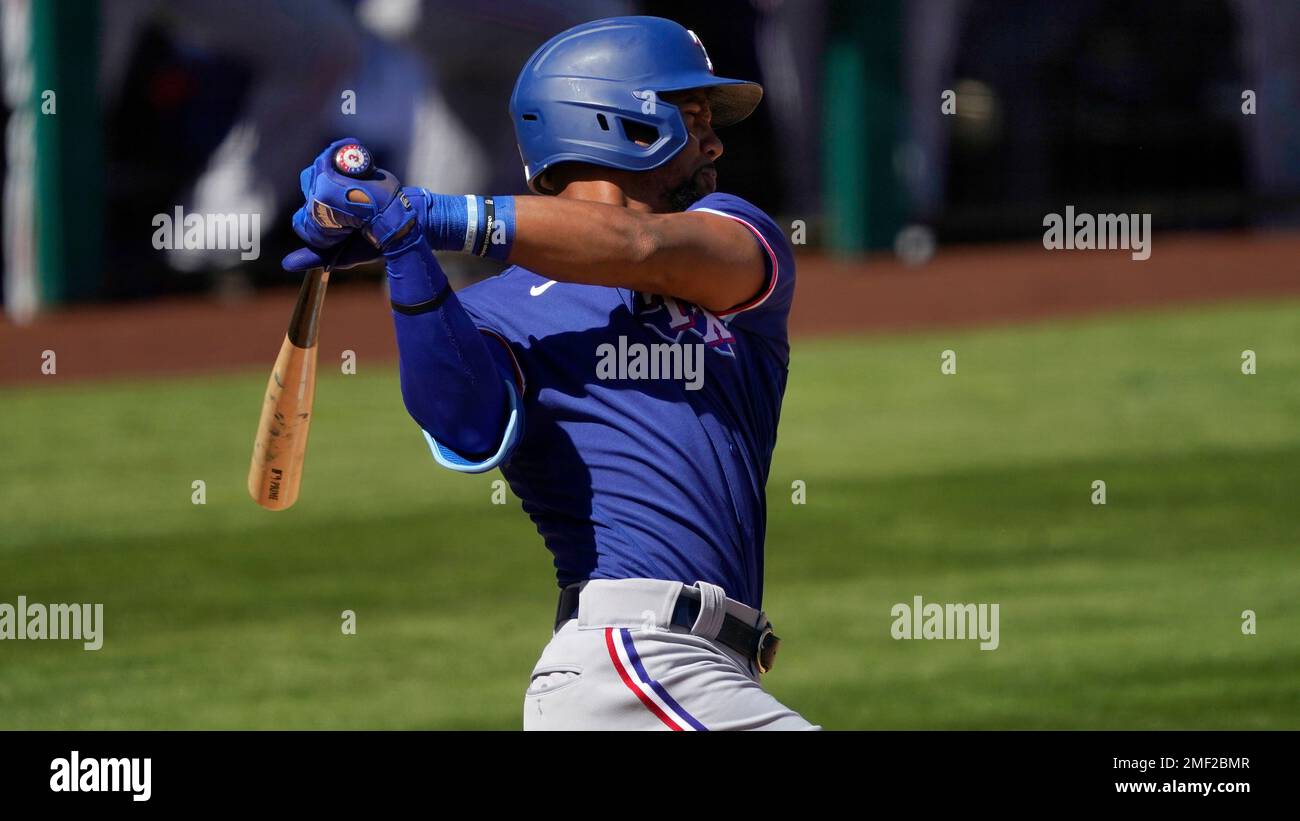 Texas Rangers center fielder Leody Taveras against the Los Angeles ...