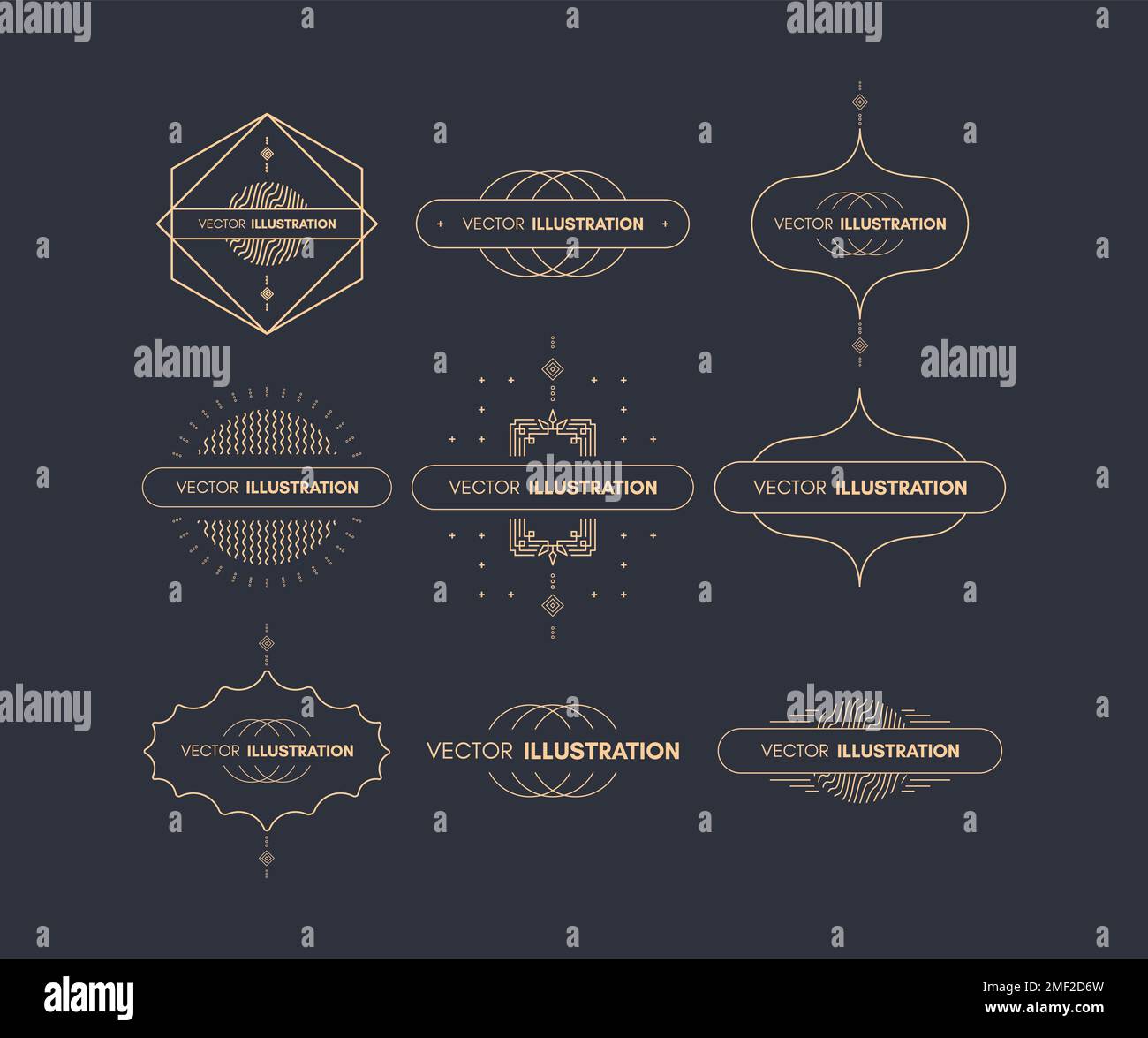 Decorative design element in retro style. Line art design for ...