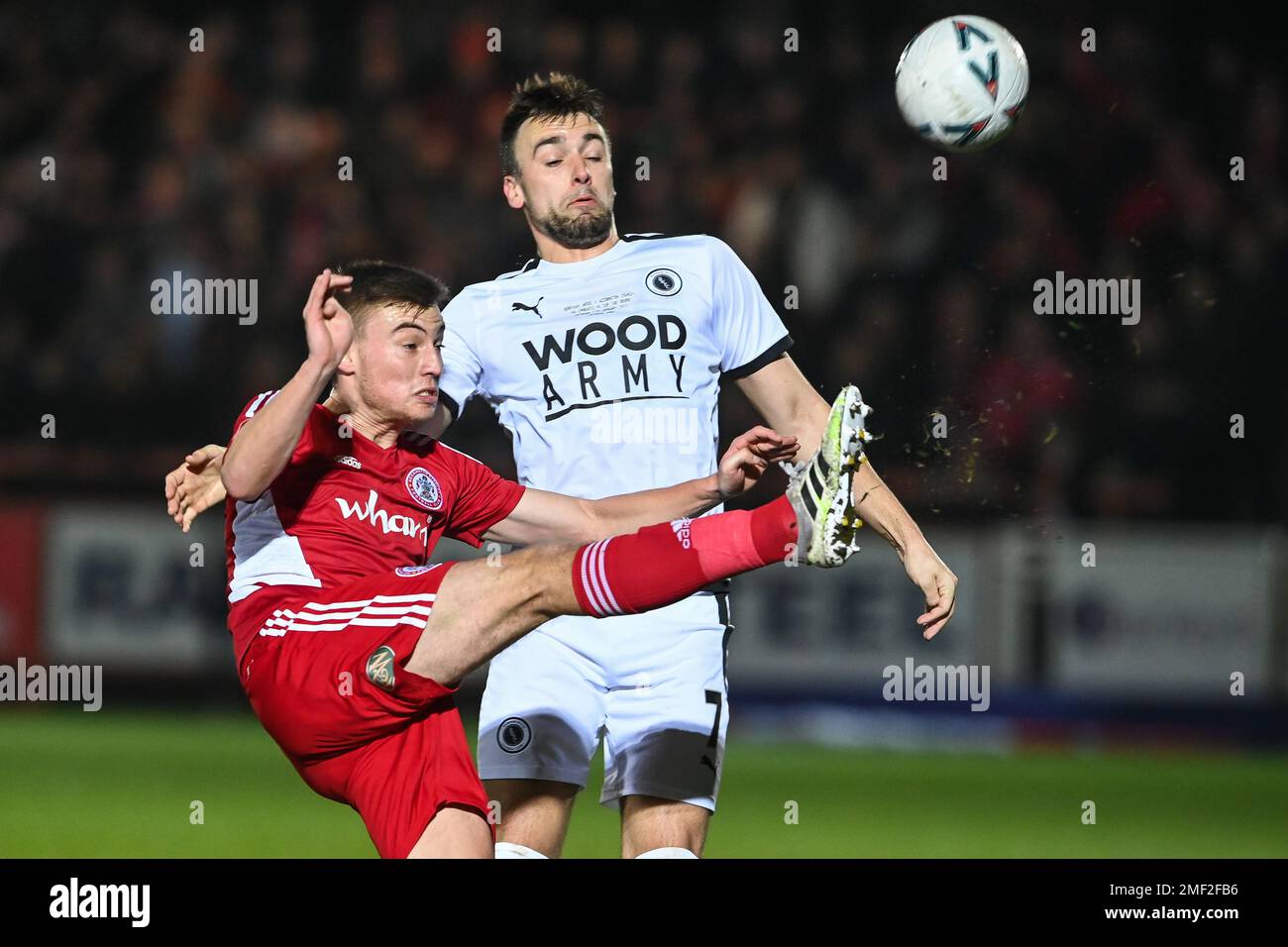 Ryan Astley #5 of Accrington Stanley clears the ball up field during ...