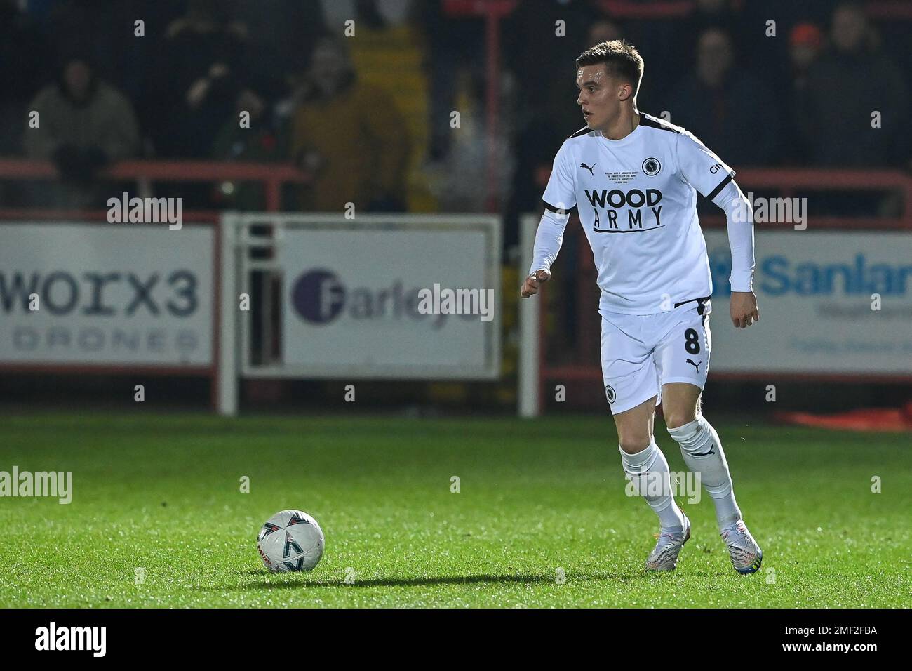 George Broadbent #8 of Boreham Wood in action during the Emirates FA ...