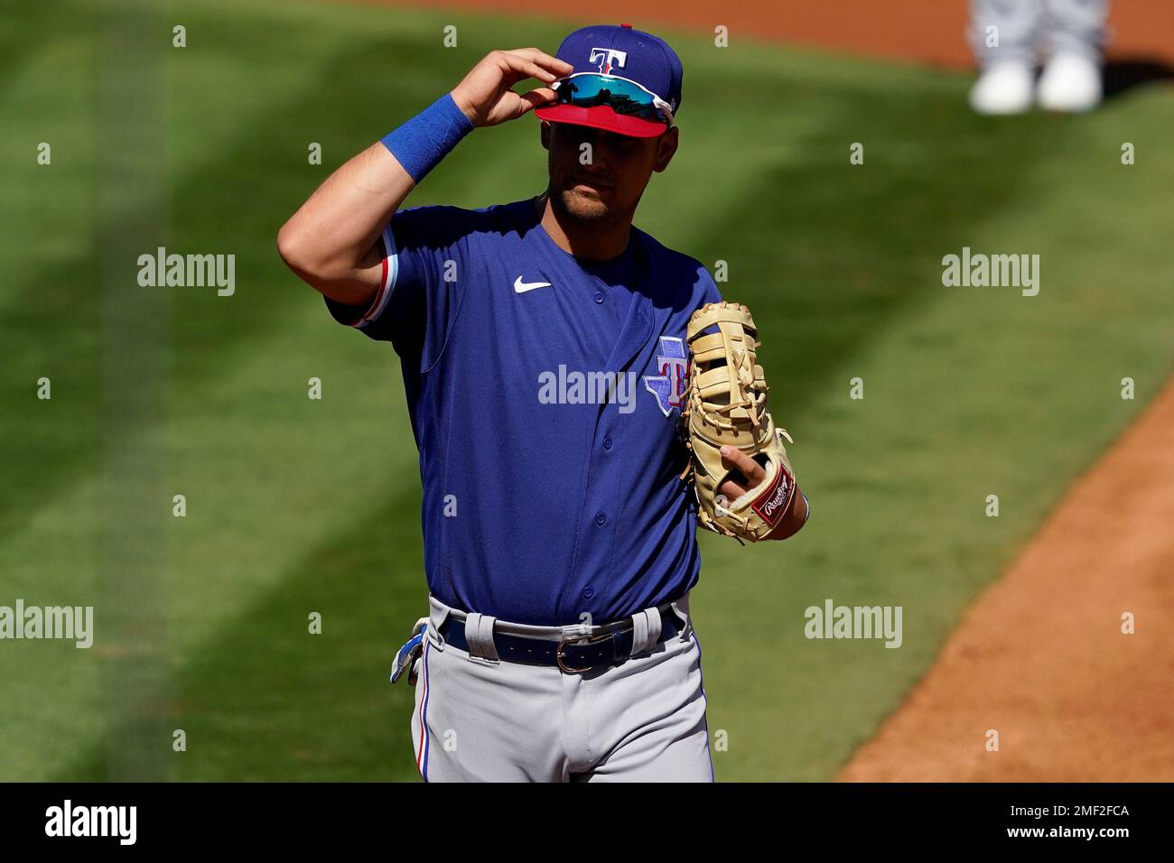 Texas Rangers first baseman Nate Lowe during the first inning of a ...
