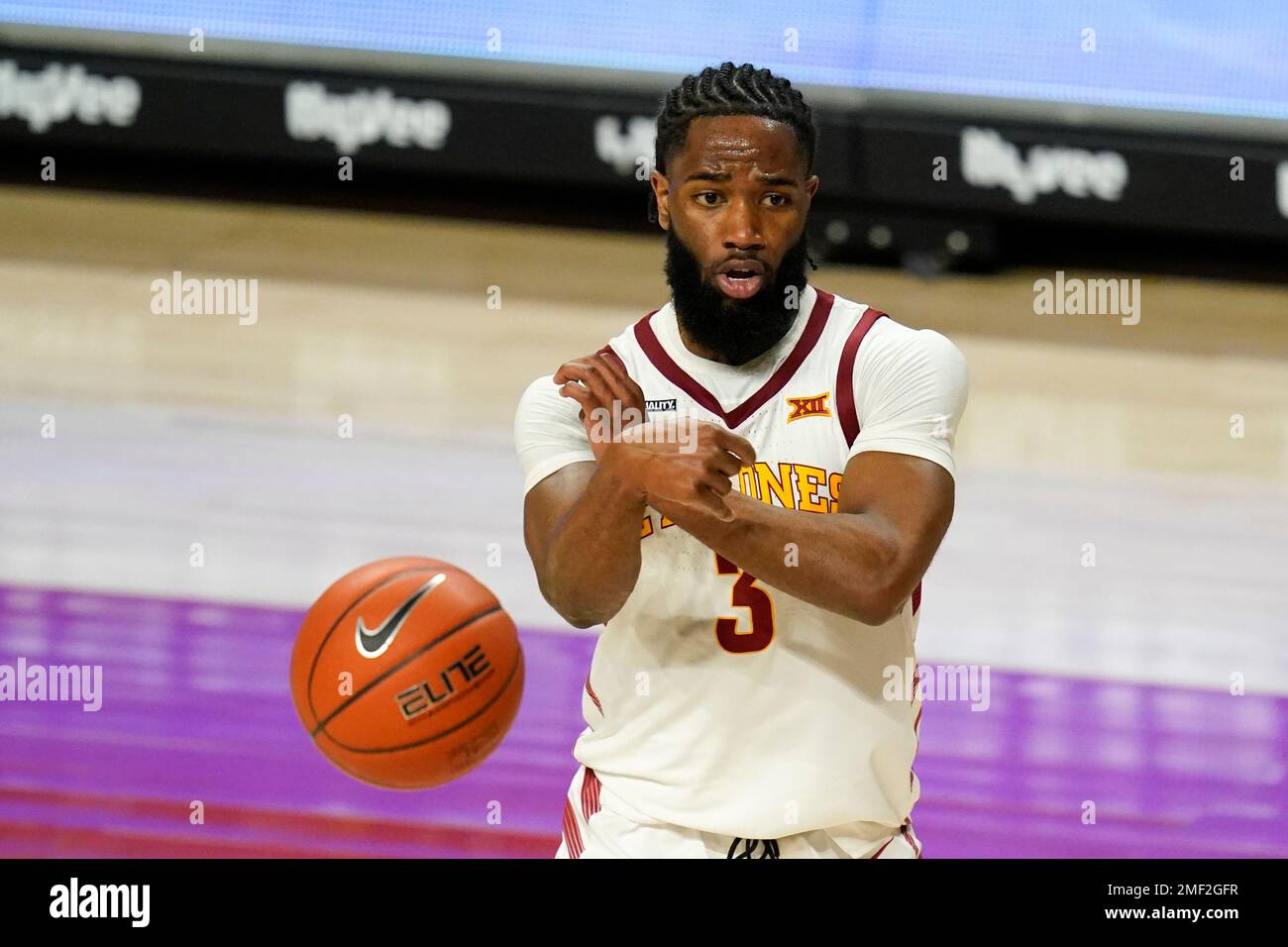 Iowa State guard Tre Jackson passes during the second half of an NCAA ...