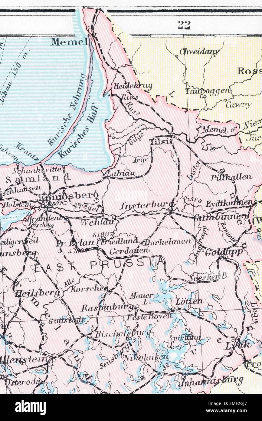 1913 Atlas map of German East Prussia and the town of Konigsberg ...