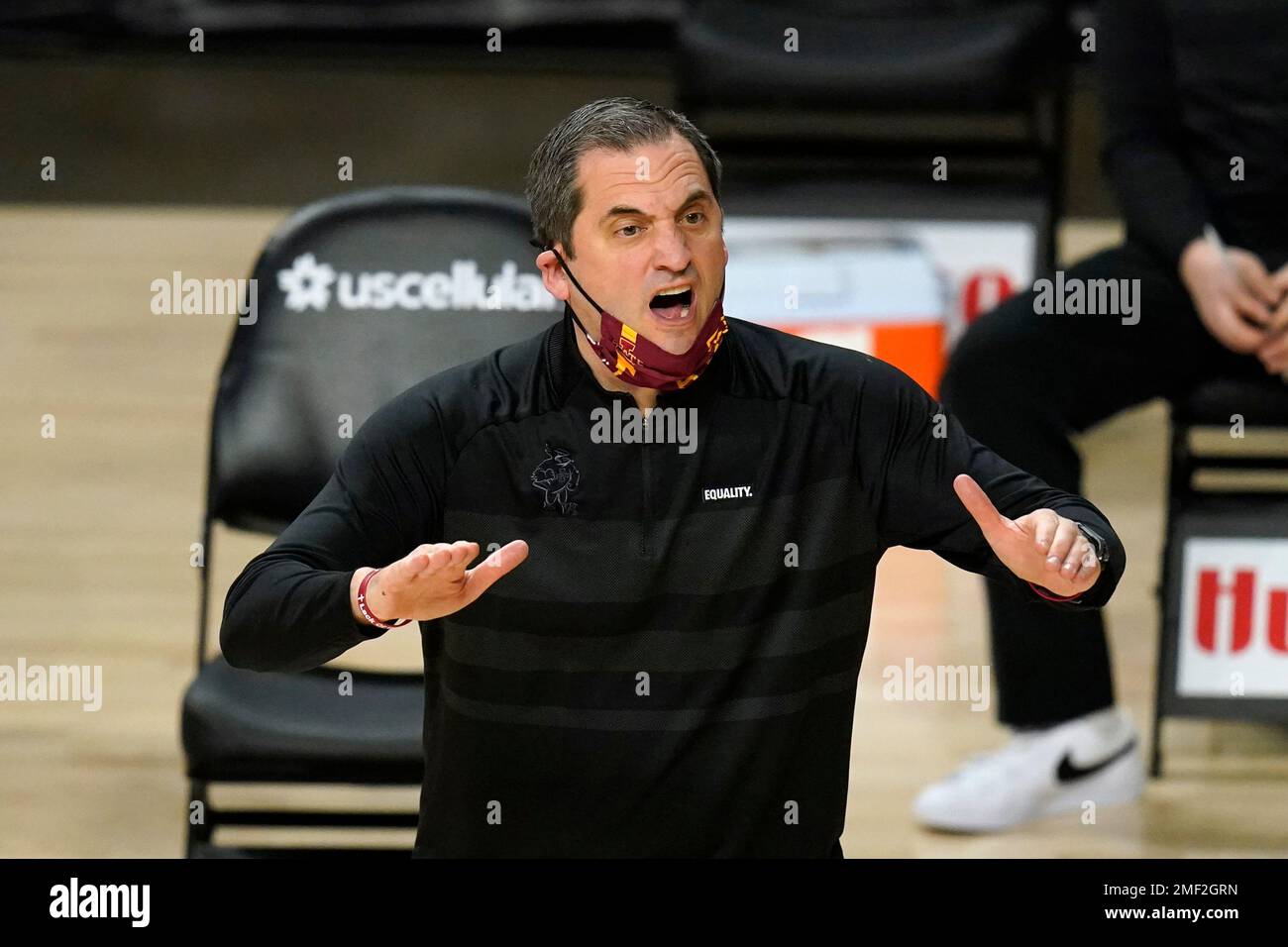 Iowa State head coach Steve Prohm questions a call during the first ...