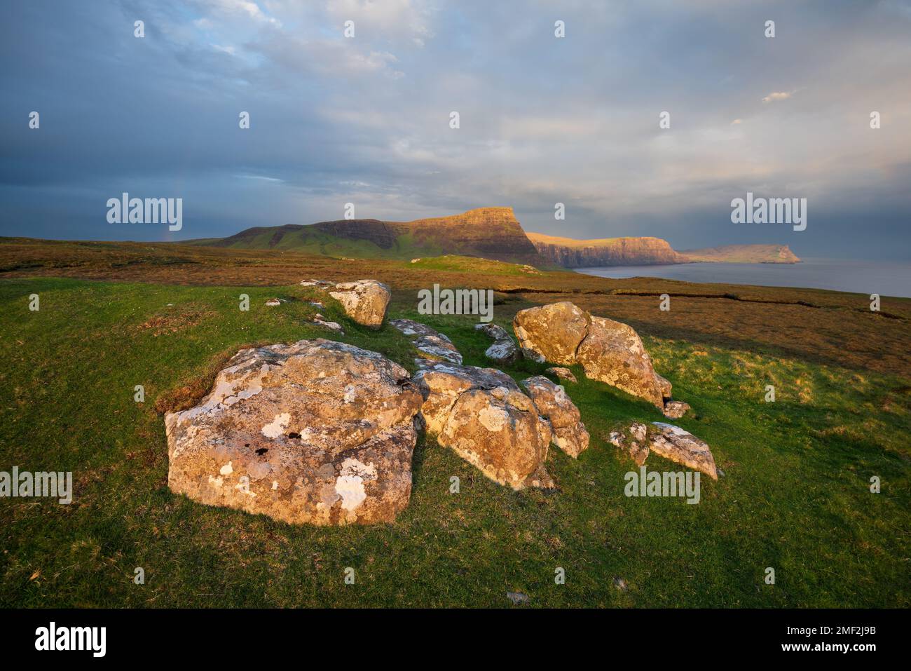 Dramatic views of Isle of Skye coastal cliffs near Neist Point as low ...