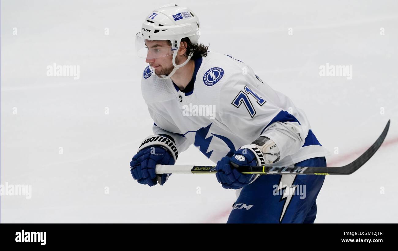 Tampa Bay Lightning center Anthony Cirelli follows play during an NHL ...