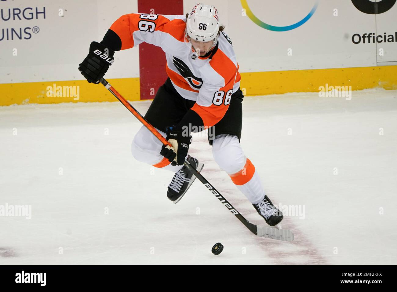 Philadelphia Flyers' Joel Farabee (86) plays against the Pittsburgh ...