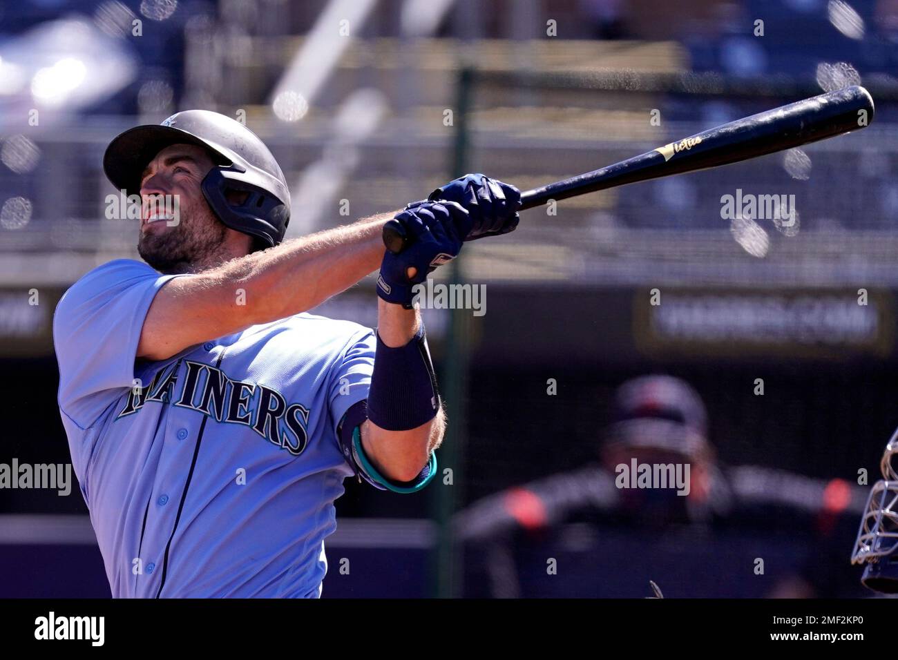 Seattle Mariners' Tom Murphy bats during the a spring training baseball ...
