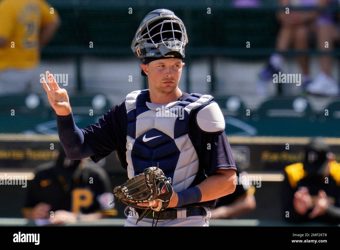 Detroit Tigers catcher Grayson Greiner plays in a spring training ...