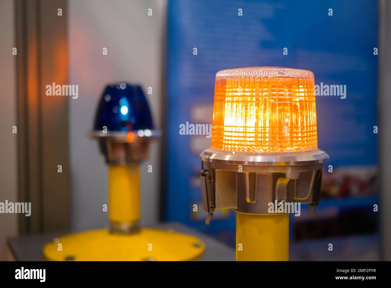 Close up of alarm lamp signal warning flashing lights for industrial ...