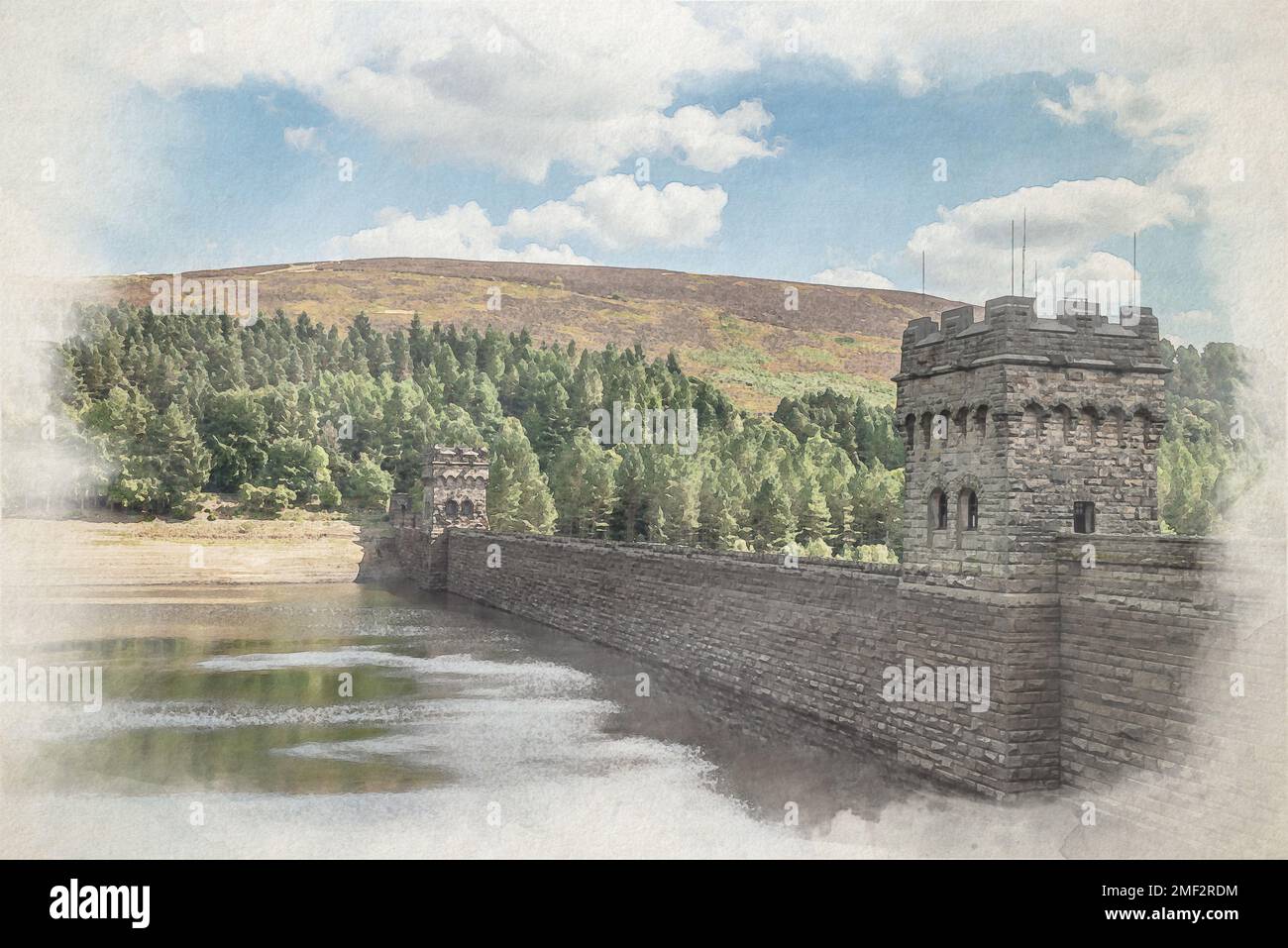 Derwent Reservoir digital watercolor painting in the Upper Derwent ...