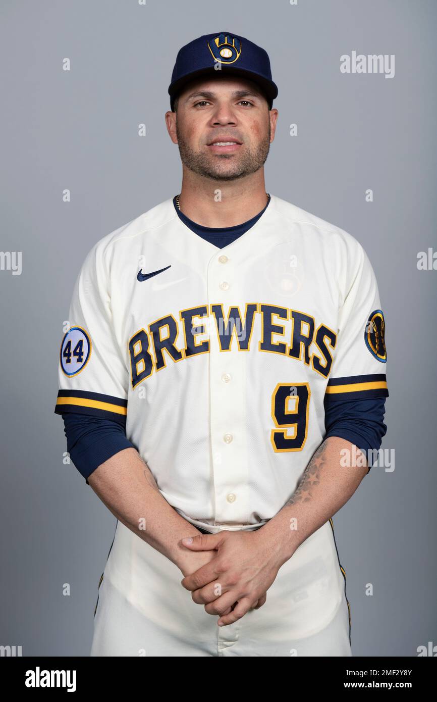This is a 2021 photo of Manny Pina of the Milwaukee Brewers baseball ...