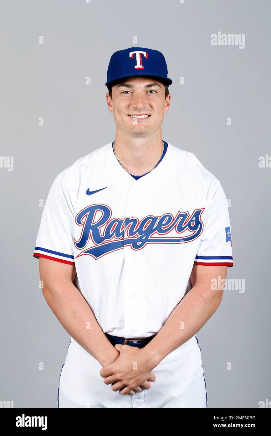This is a 2021 photo of Justin Foscue of the Texas Rangers baseball ...