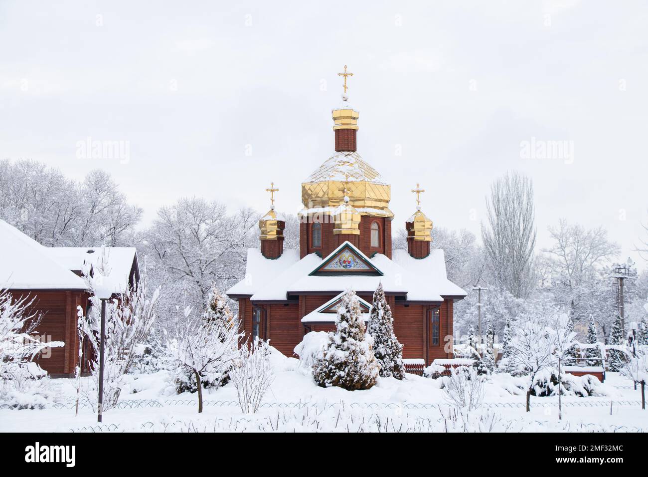 Ukraine Dnieper old church in winter in snow in December, church ...