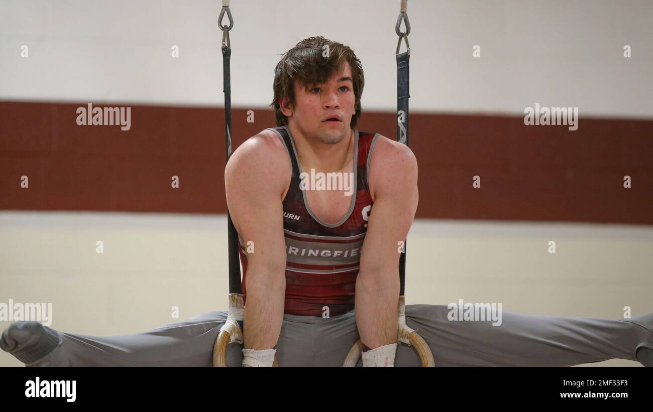 Springfield's David Handron competes on the still rings during an NCAA ...